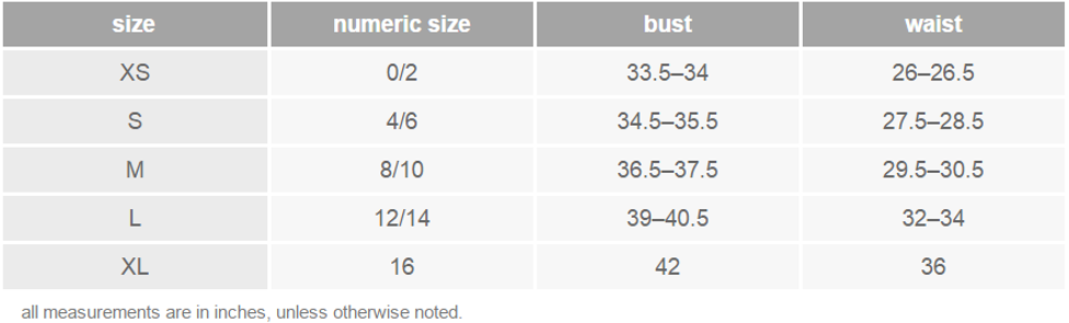 Kelli Couture Sizing Chart
