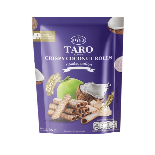 Crispy Coconut Rolls Taro Flavor 35g. | KAEW Kanchanaburi