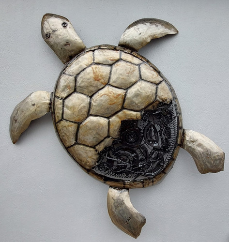 Giant Steam Punk Robot Sea Turtle Wall Art Silver Gold 100cm ...