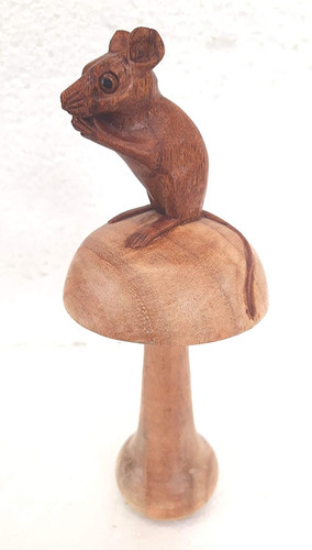 Unusual Carved Wooden Mouse on a Toadstool 20cm | plantationdesigns