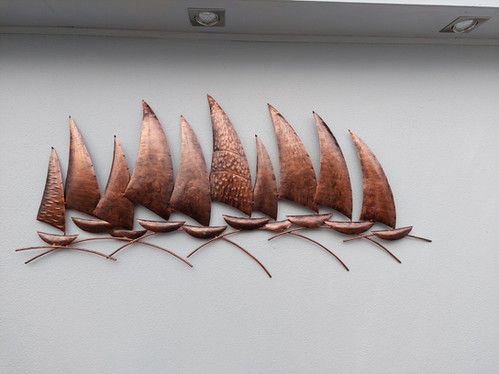 Copper Sailing Ships Long Wave Metal Wall Art 110cm | plantationdesigns