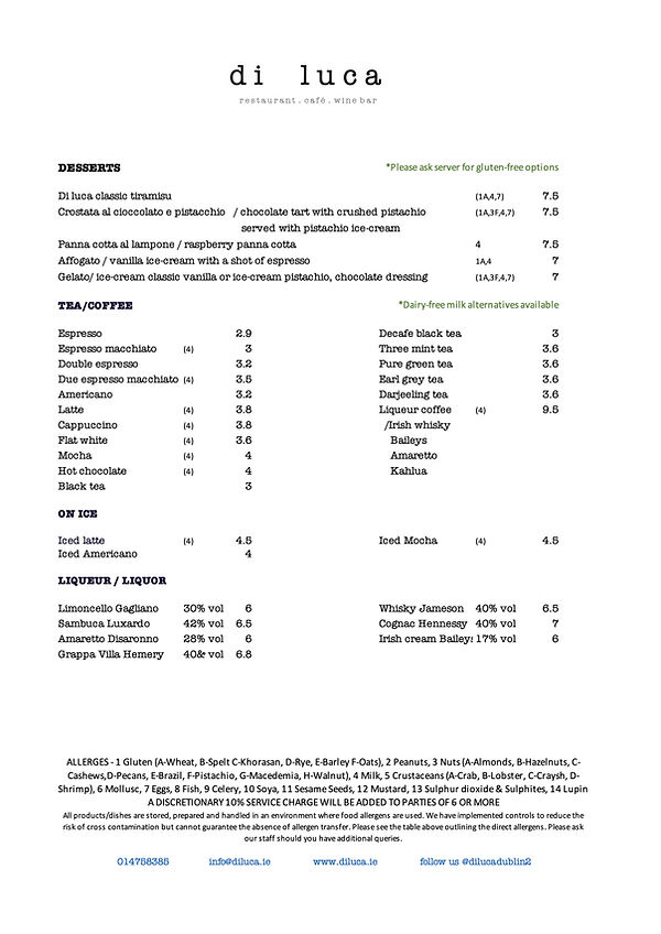 Menu | di luca Restaurant