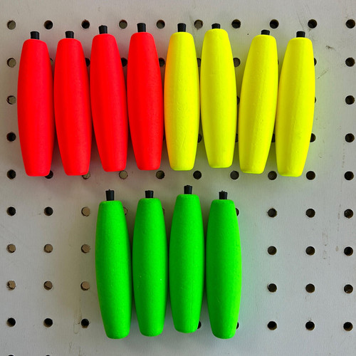 3.5 inch RED YELLOW GREEN PEG FLOAT 12 PACK | An'B Bait and Tackle