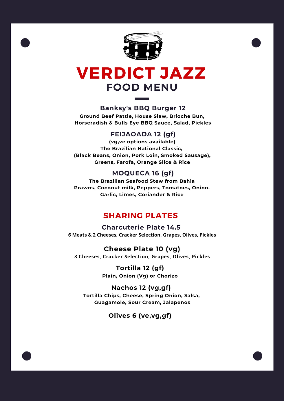 MENU | Verdict Jazz Club