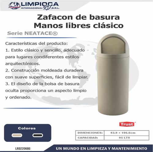 ZAFACON CON TAPA BASCULANTE 95L - 25GL | Limpioca RD
