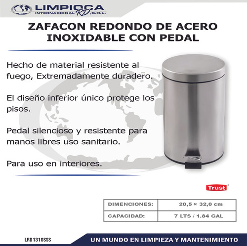 ZAFACON DE ACERO CON PEDAL DE 7 LTS | Limpioca RD