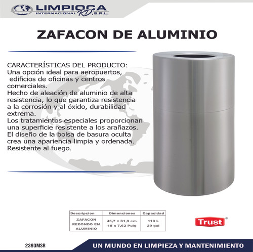 ZAFACON DE ALUMINIO 110 LTS | Limpioca RD