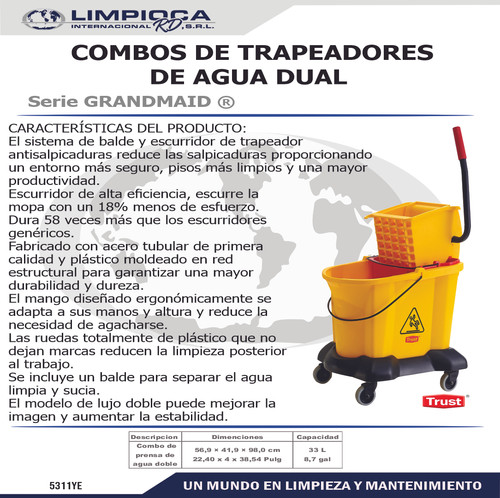 CUBO EXPRIMIDOR 33 LTS CON SEPARADOR DE AGUA RESIDUAL | Limpioca RD