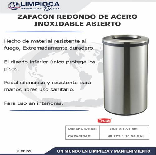 ZAFACON ACERO INOXIDABLE ABIERTO 40L | Limpioca RD