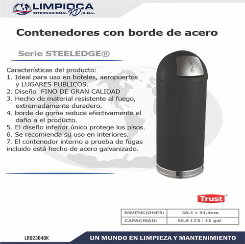 ZAFACON DE ACERO NEGRO BASCULANTE 56L - 14.7GL | Limpioca RD