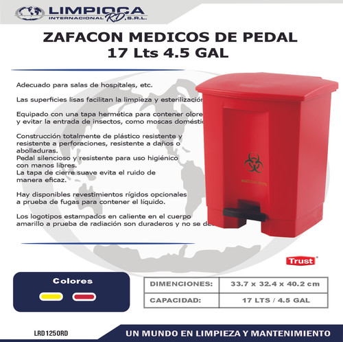 ZAFACON DE PEDAL DESECHOS BIOLOGICOS 17LTS | Limpioca RD