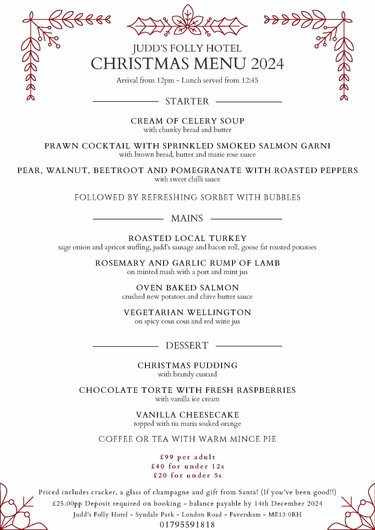 Menus | Judds Folly Hotel