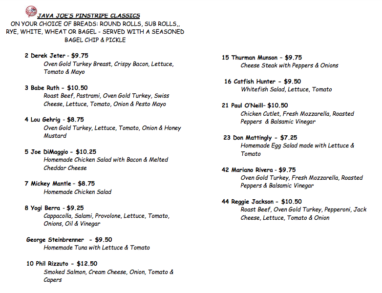 Menu | Java Joes Bagels