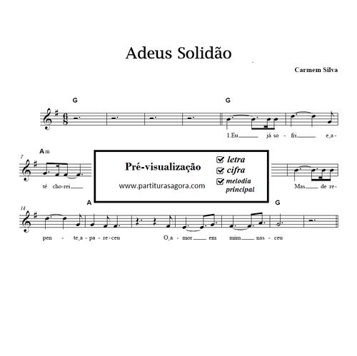 ADEUS SOLIDÃO - Carmem Silva (PARTITURA) | Partituras Agora