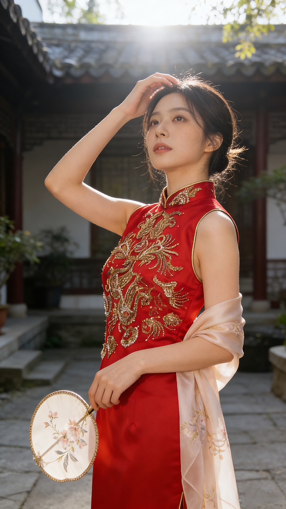 Chinese Tea Ceremony Qipao - Red Satin Phoenix Embroidery Bridal ...