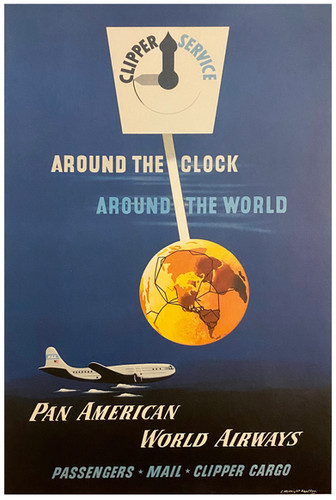 "Around the clock, around the world | 1949 | Pan Am Posters