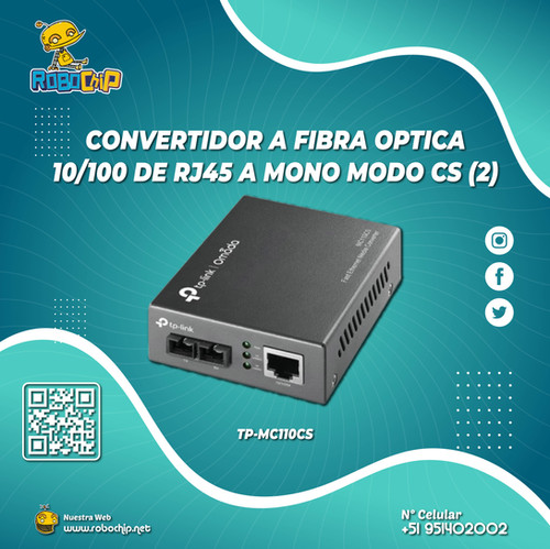 CONVERTIDOR A FIBRA OPTICA 10/100 DE RJ45 A MONO MODO CS (2) | Robochip