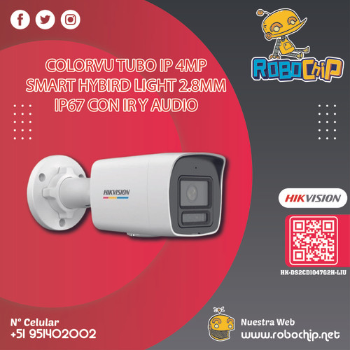 COLORVU TUBO IP 4MP SMART HYBIRD LIGHT 2.8MM IP67 CON IR Y AUDIO | Robochip