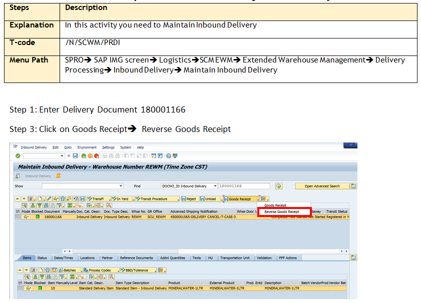 Inbound Delivery Cancelation Process in SAP S/4HANAEWM