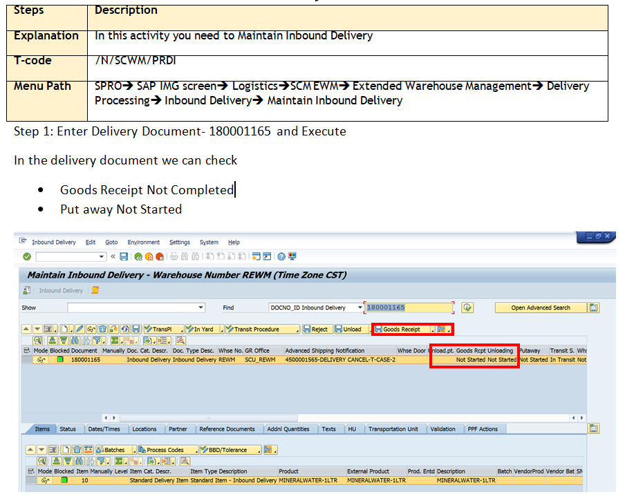 Inbound Delivery Cancelation Process in SAP S/4HANAEWM