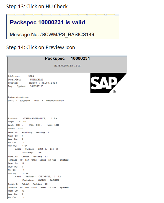 Packaging Specification in Extended Warehouse Management