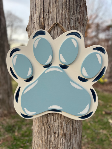 3D Carolina Blue Paw Print Door Hanger | Yeager Snowmen