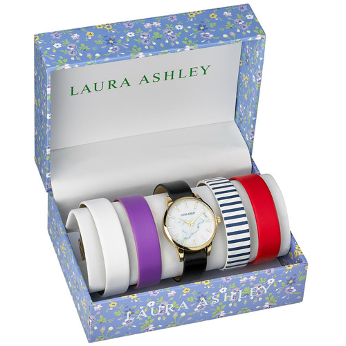 Laura Ashley Women's Case Solid Strap Watch Set 5 Interchangeable ...