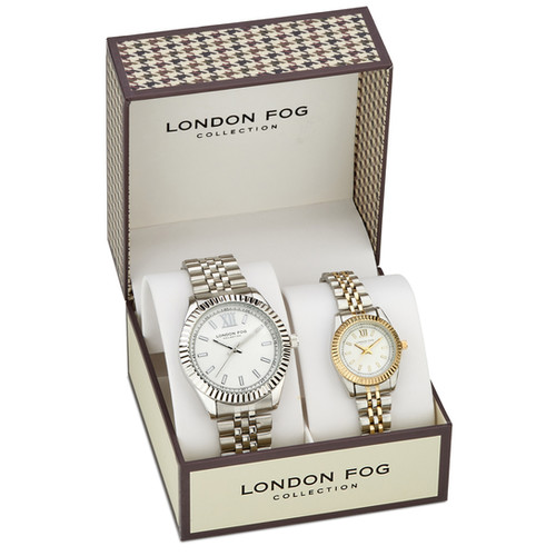 London Fog His and Hers Norwich Silver Link Bracelet Watch Set ...
