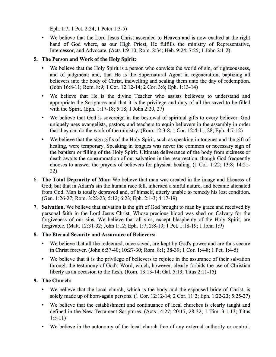 STATEMENT OF FAITH | Union Baptist Temple