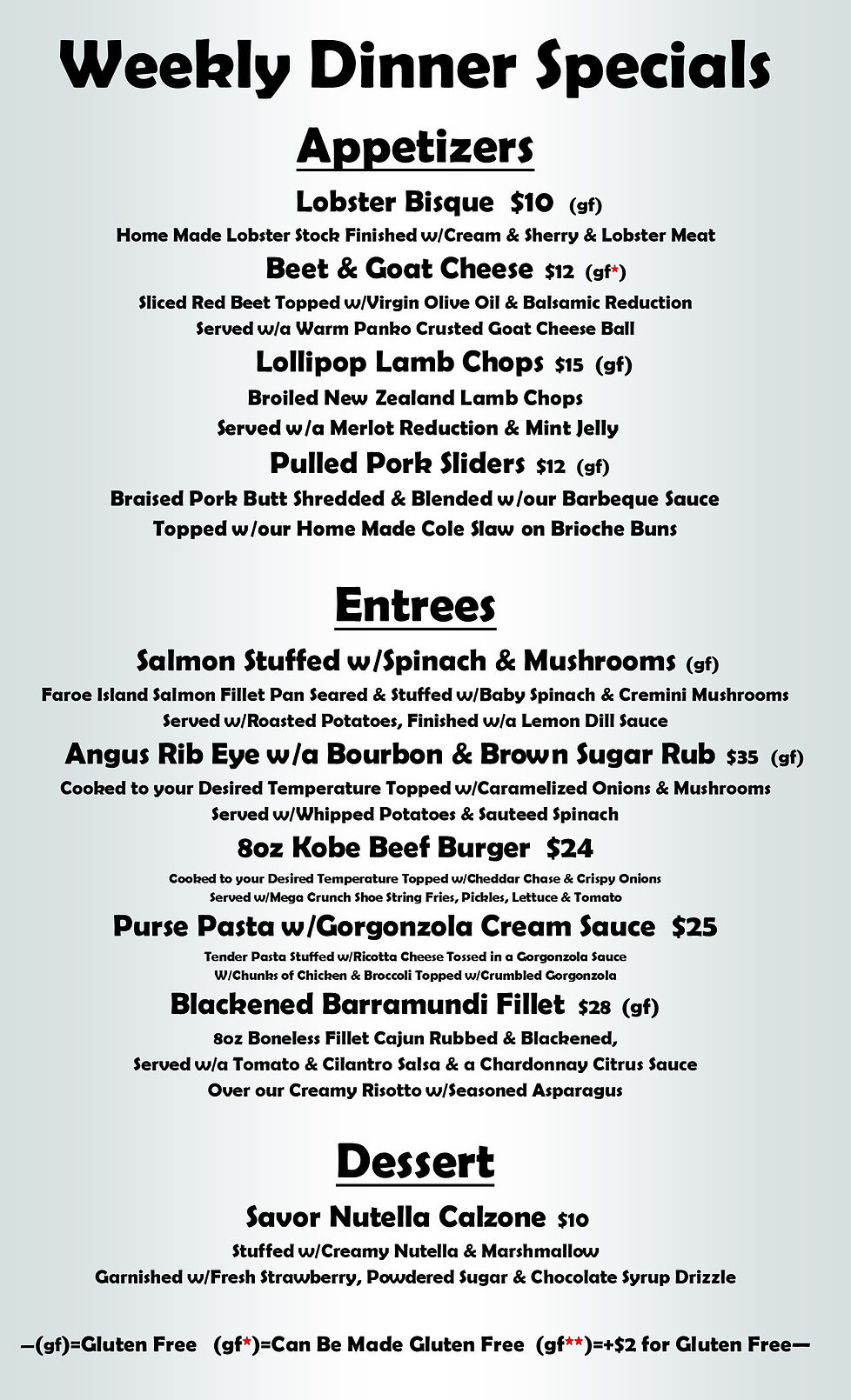 Weekly Specials Menu | Savor Restaurant and Bar in Mahopac