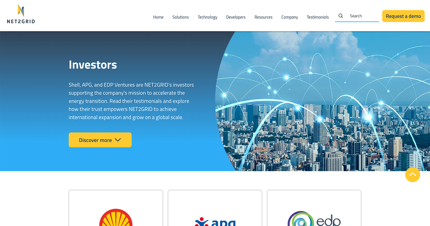 Our investors | NET2GRID trusted by Shell, APG, EDP Ventures