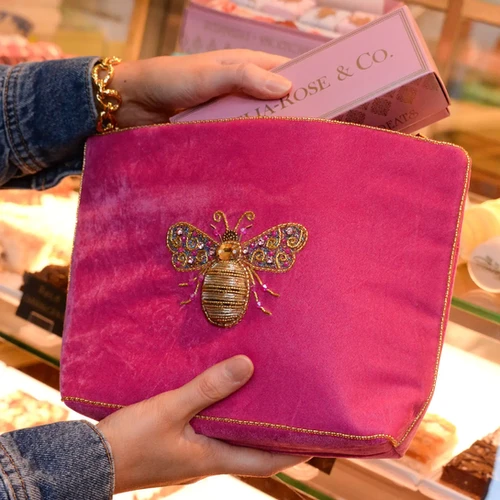 Large Pink Velvet Bee Pouch | The Urban Cage