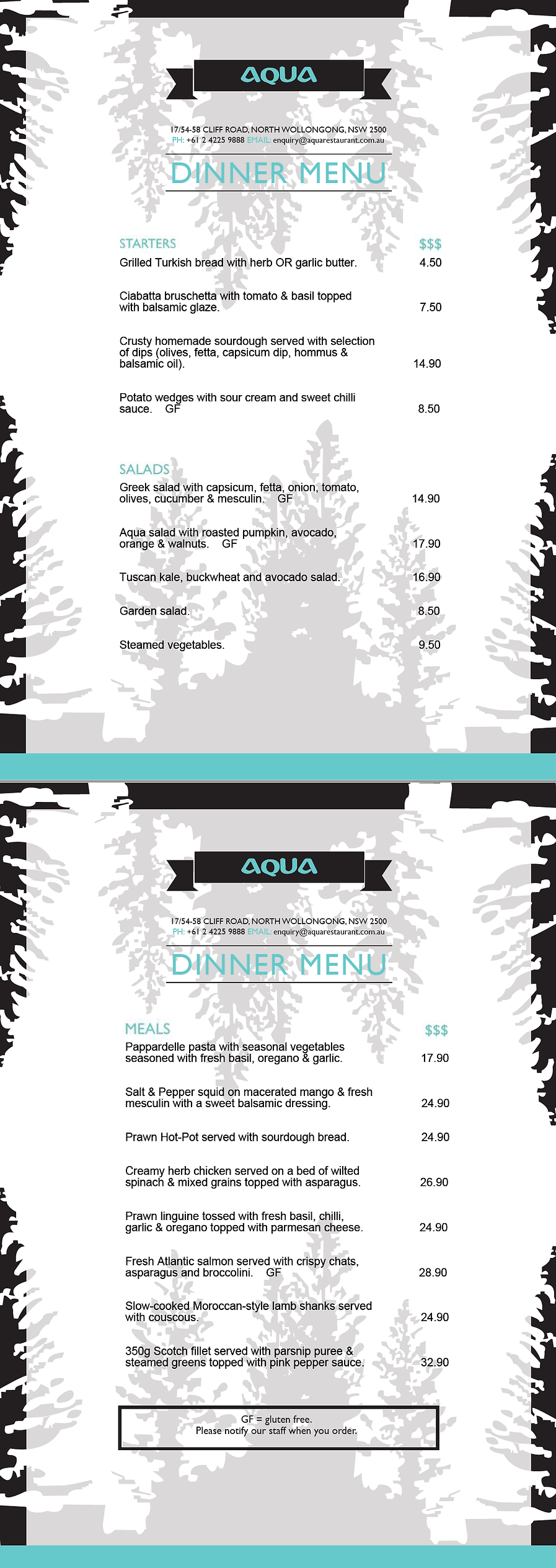 MENUS | aquarestaurant