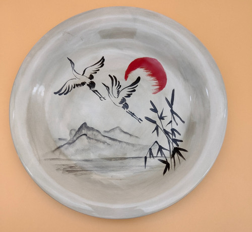 large plate flying cranes - Beweceramics