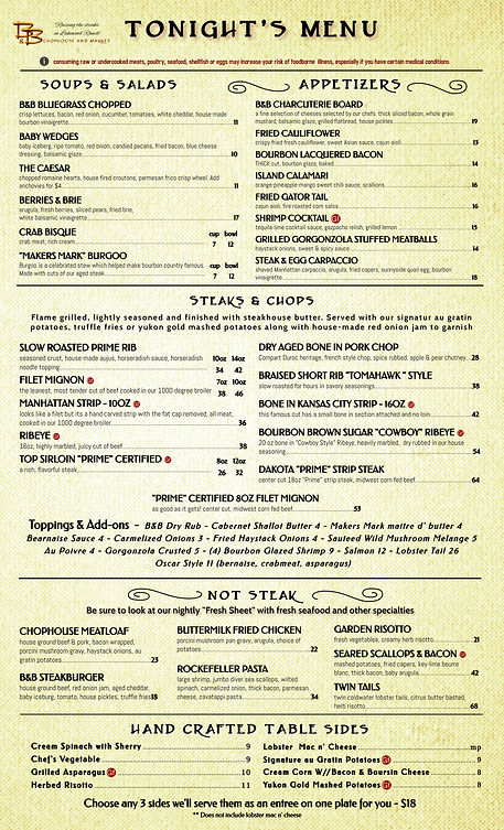 MENUS | B&B Chophouse