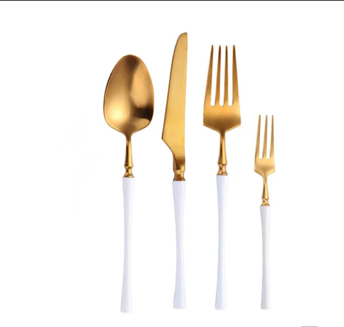 Enzo Gold & White Flatware Set Of #4 | Lopez's Event Rental