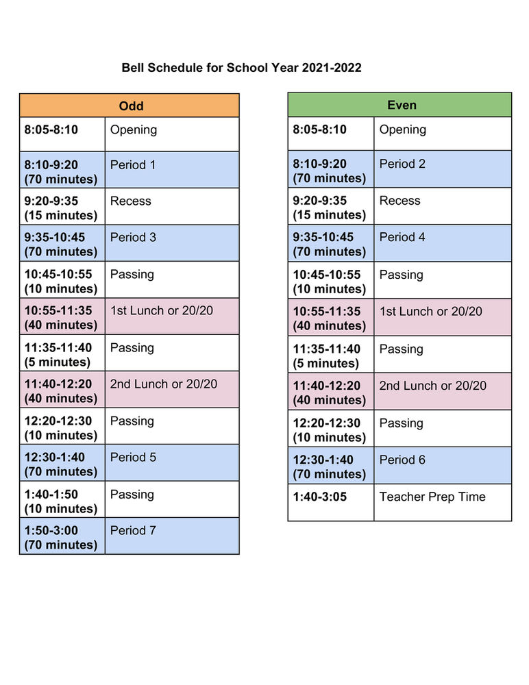 SY21-22 MHS Bell Schedule