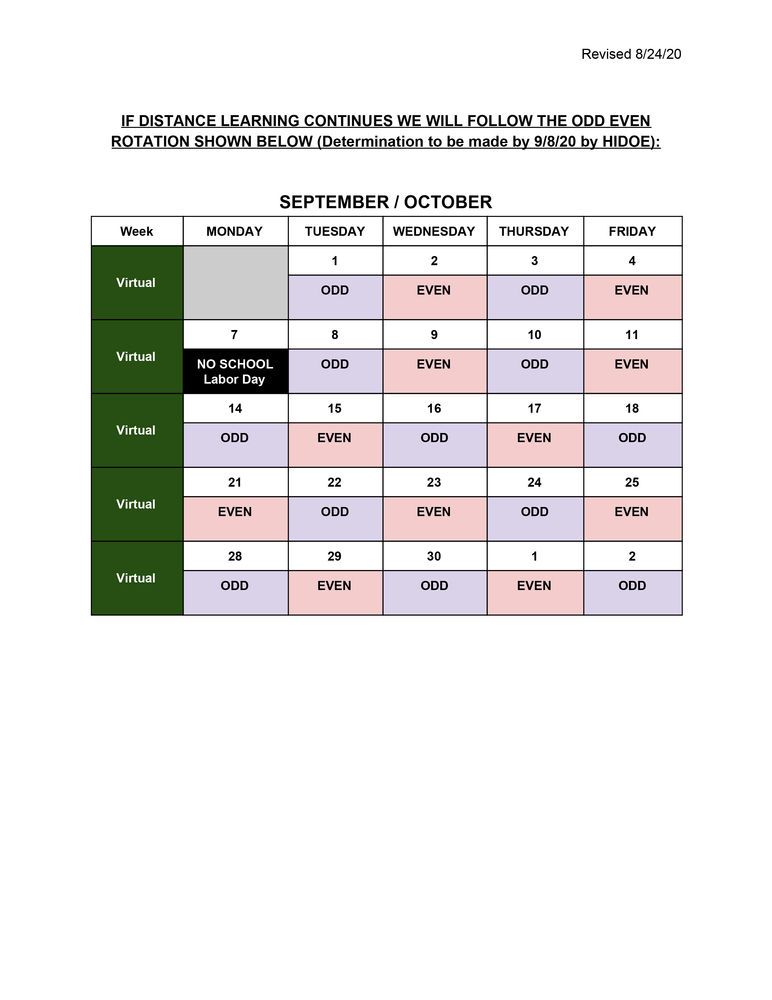 1st Quarter Blended & 100% Distance Learning Schedule