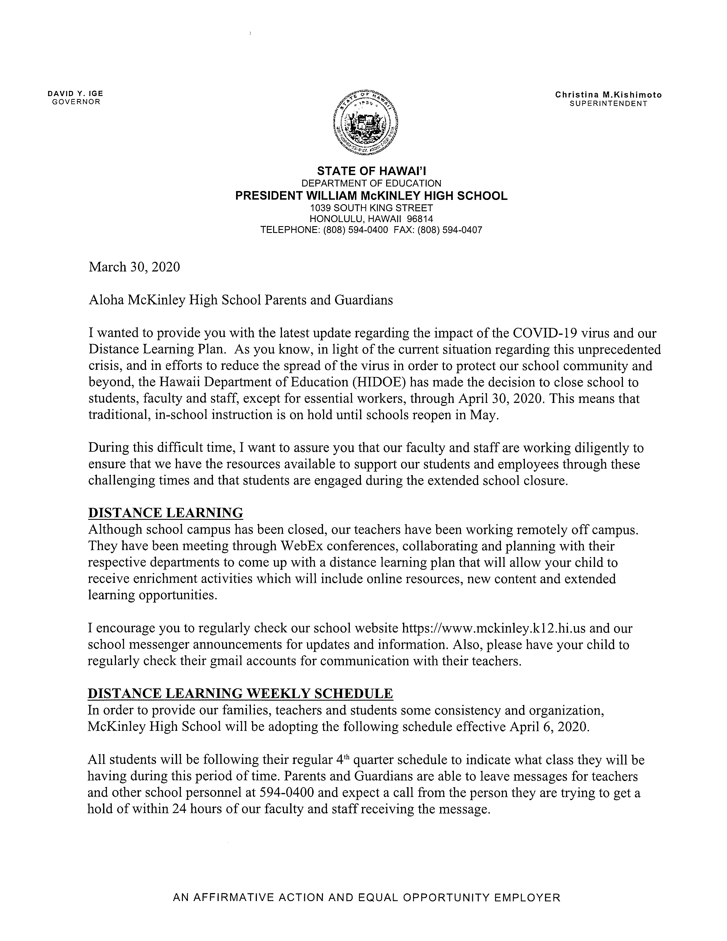 UPDATED COVID 19 Parent Letter