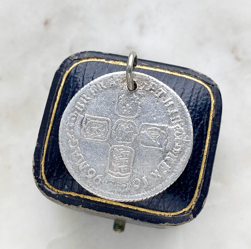 Antique 1696 William III British silver love token shilling coin ...