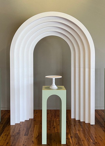 White 3D Tiered Arch Backdrop | Bentley and Bobbi