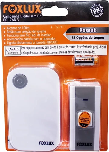 Campainha Digital sem Fio 36 toques – Bivolt – Foxlux | Outlet Center Líder