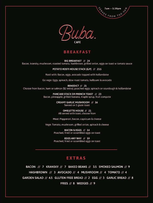 Menu | Buba Cafe