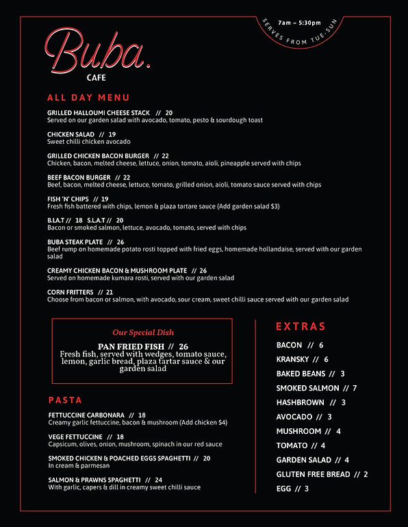 Menu | Buba Cafe