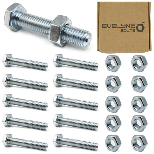 M10 Nuts & Bolt 10 Pack (M10 x 50mm Bolts & M10 Nuts) | Evelyne Bolts