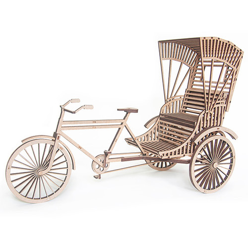 Cycle Rickshaw Lasercut Wooden 3D Puzzle DIY Kit | Scaled Dimensions