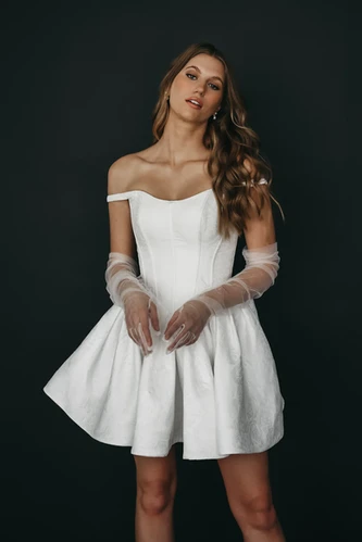 Reese by Heirloom Bridal: Rose Jacquard Mini Reception Dress