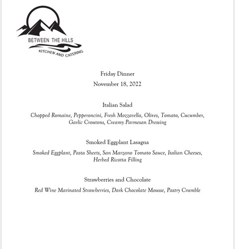 Nov 18th Friday Dinner | BetweenthehillsEvent