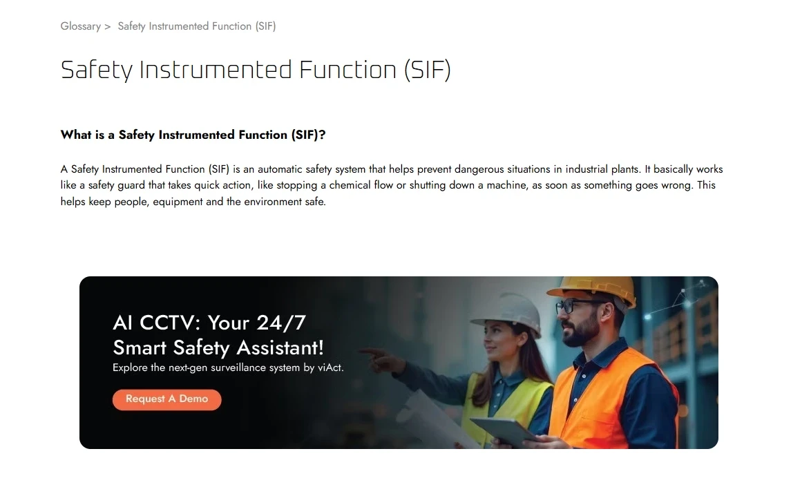 Safety Instrumented Function (SIF) | Meaning & Definition | viAct AI