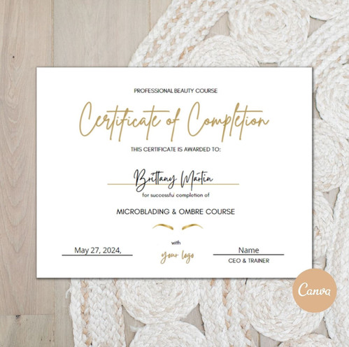 Microblading Brow Certificate of Completion Template, Brow Course ...